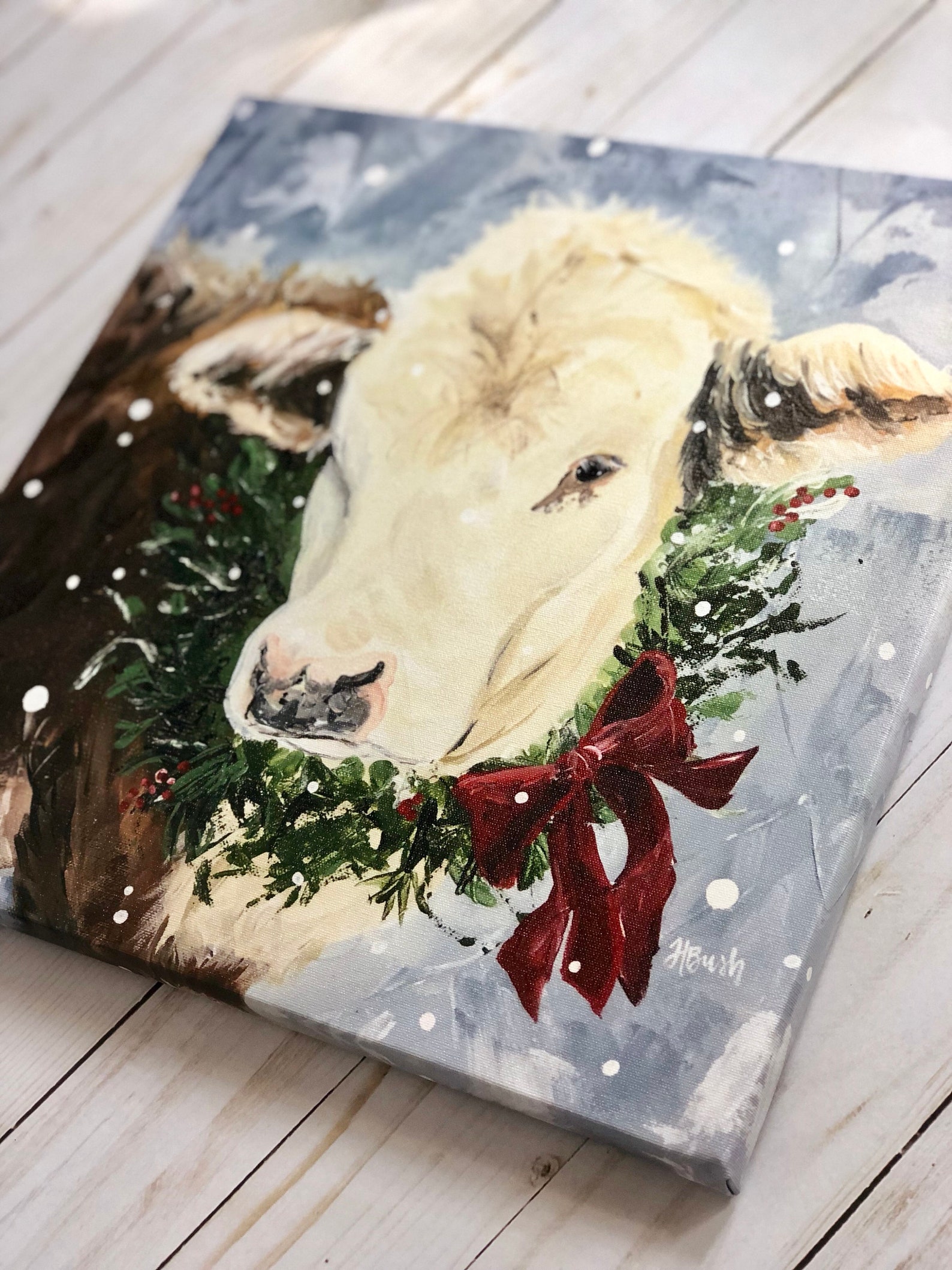 Christmas Cow Art Print Cow Painting Cow Art Christmas Cow - Etsy