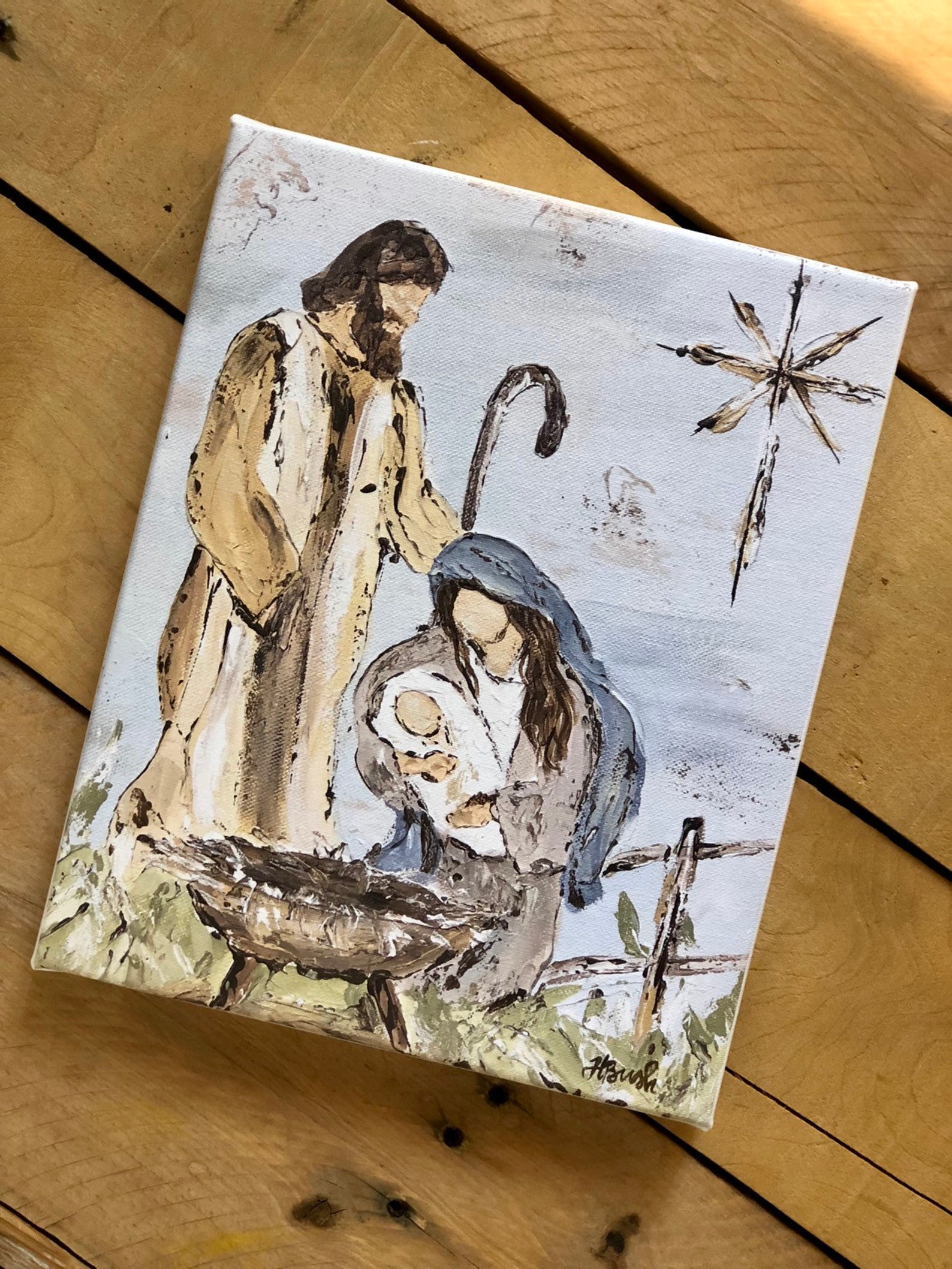 Manger Scene Art Print, Nativity Painting, Manger Scene, Christmas ...