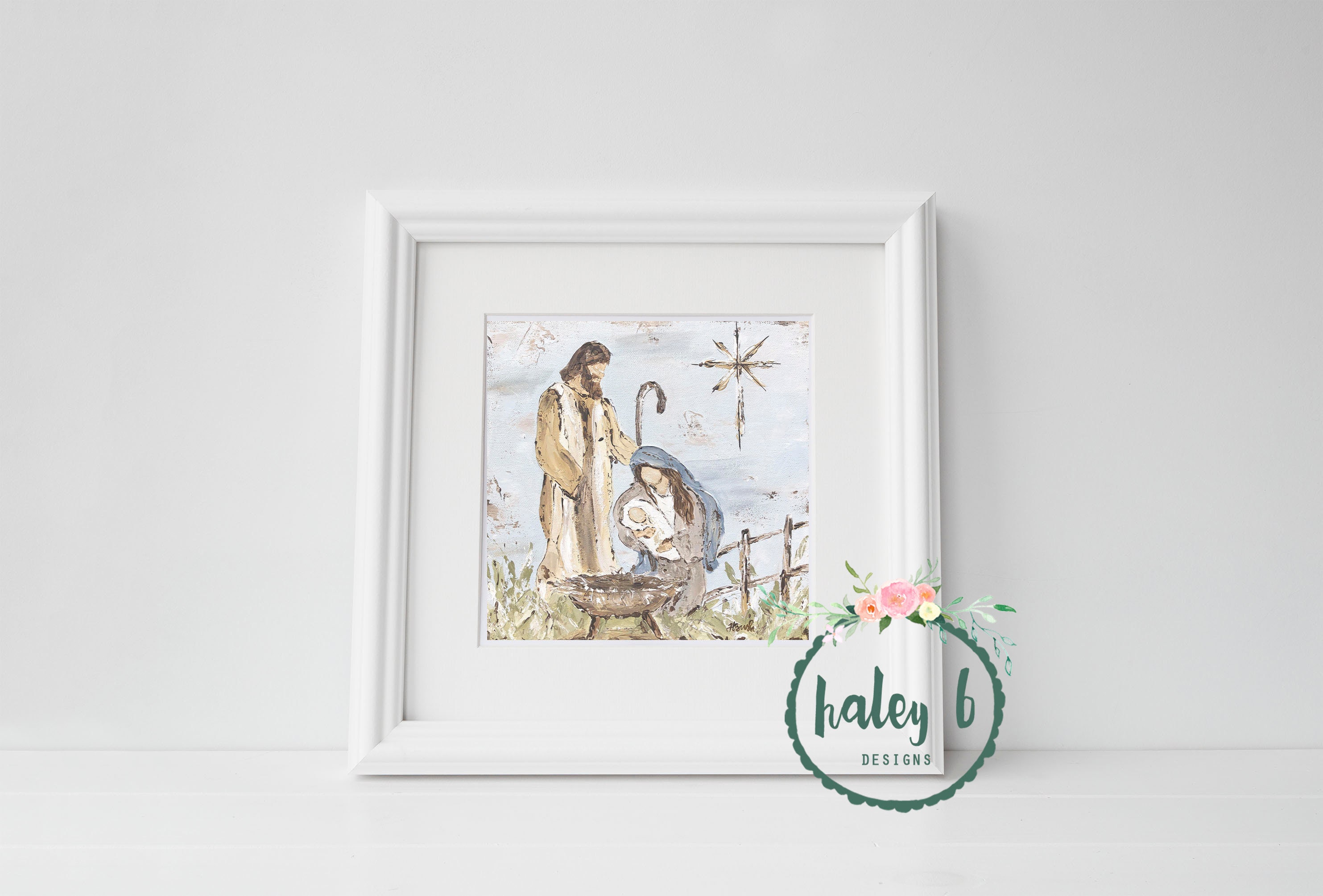 Manger Scene Art Print, Nativity Painting, Nativity Art, Christmas Art ...