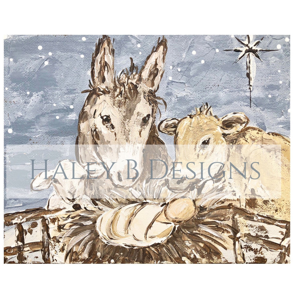 Nativity Animals Print, Nativity Painting, Nativity Art, Manger Scene ...