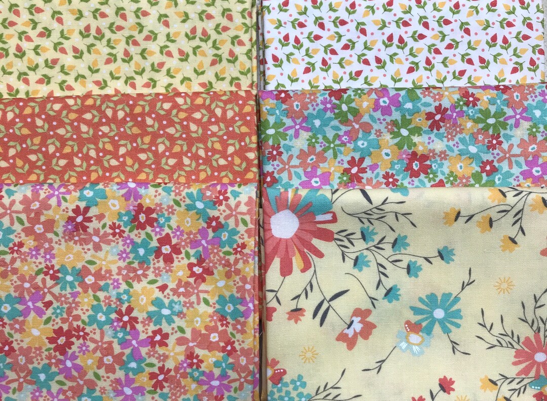 VINTAGE!! Soft Yellow Prairie Flowers Fat Quarter Bundle (6) - Etsy.de