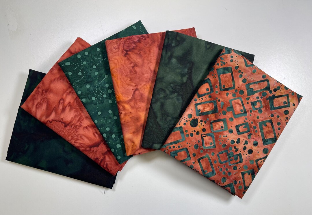 STUNNING! Pine Green and Rust Batik Fat Quarter Bundle (6) - Etsy