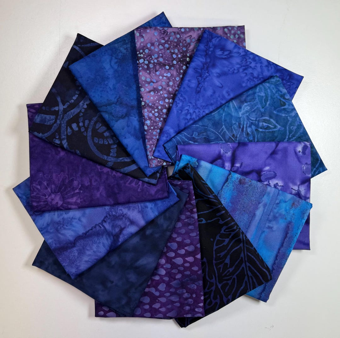 STUNNING! Purple and Blue Batiks Fat Quarter Bundle (12 Fat Quarters ...