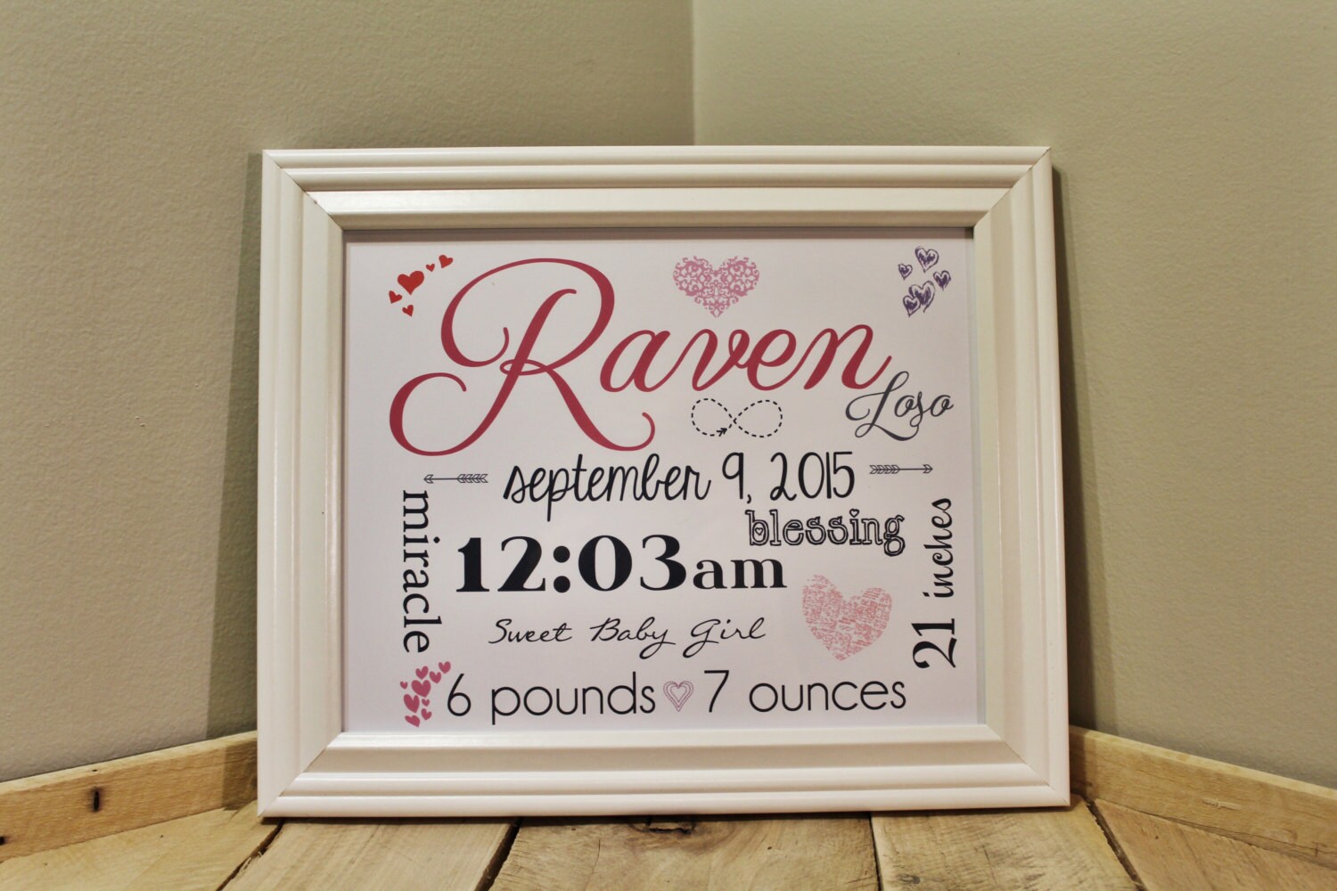 Wall Art: Framed Custom Baby Girl Birth Stats - Etsy