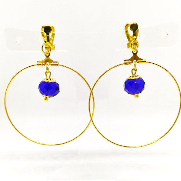 Large Blue Clip on Earrings - Etsy UK