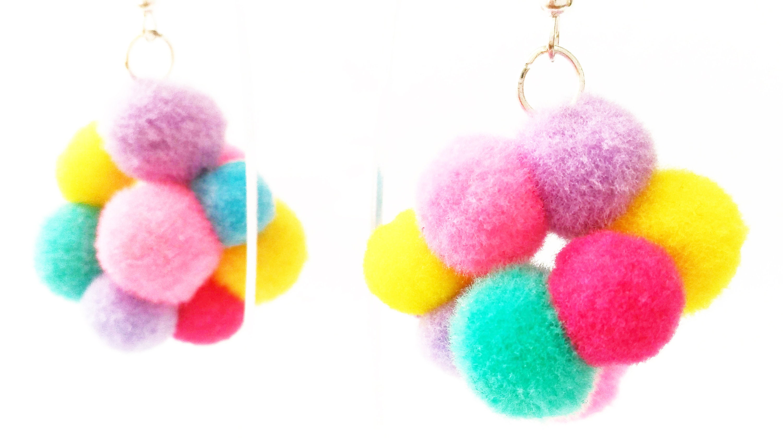 Rainbow Pom Pom Earrings Pom Pom Clustered Earrings Multi | Etsy