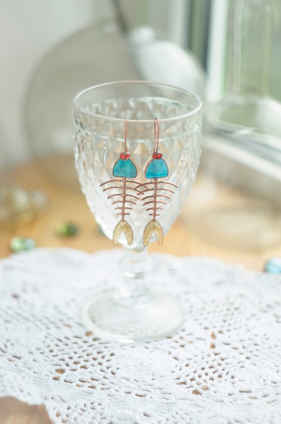 Fish Bone Earrings Fish Skeleton Earrings Fish Jewellery | Etsy