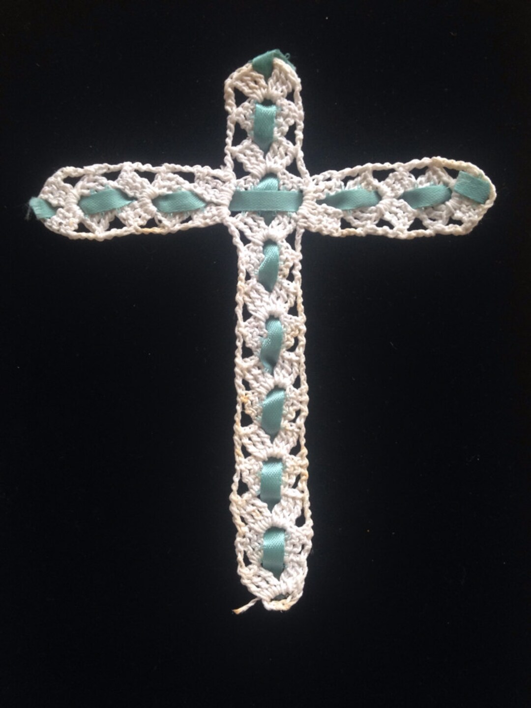 Crocheted Cross With Teal Ribbon - Etsy
