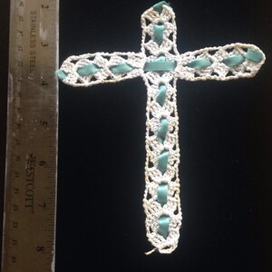 Crocheted Cross With Teal Ribbon - Etsy