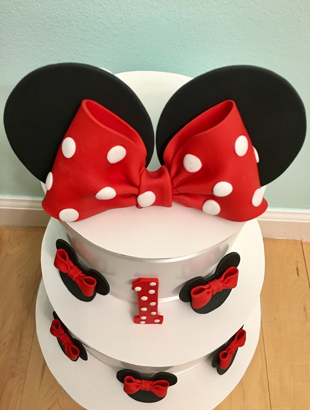 Edible Fondant Red Bow With Polka Dots and Black Ears - Etsy