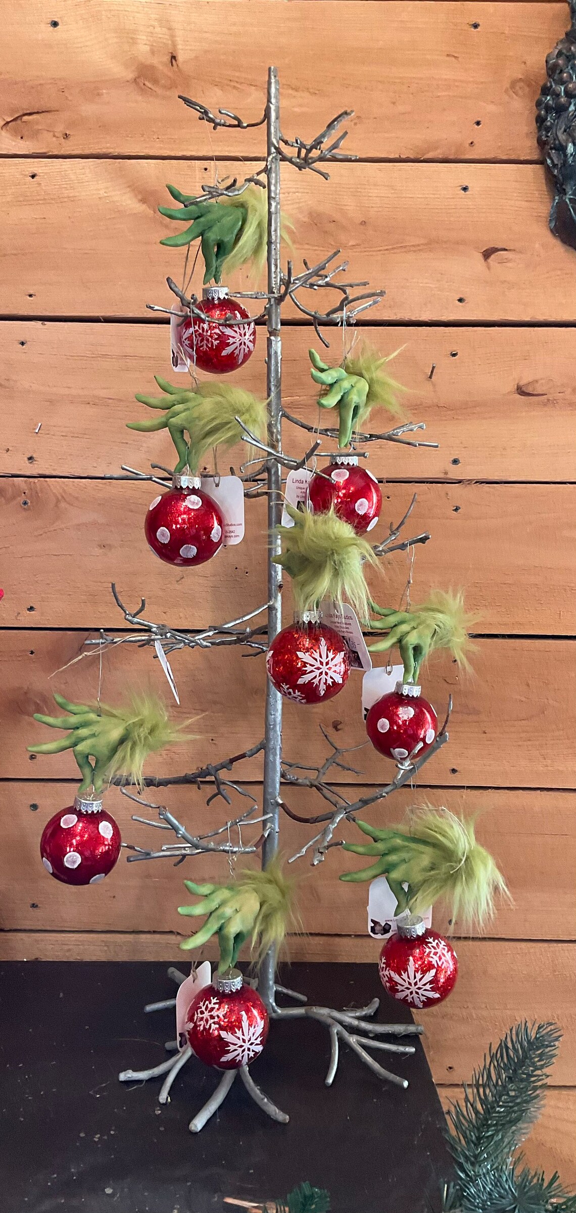 Grinch-inspired Hand Ornament Holding Red Bulb – Resin Christmas ...