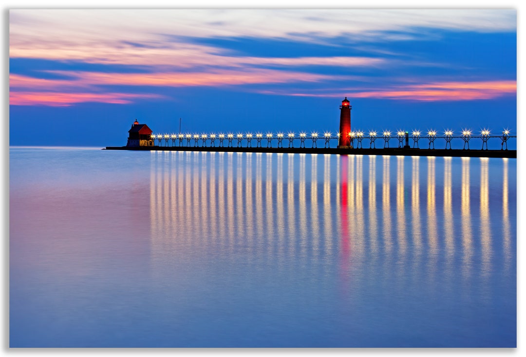 Grand Haven Pier Lighthouse at Sunset on Lake Michigan Fine Art Print ...
