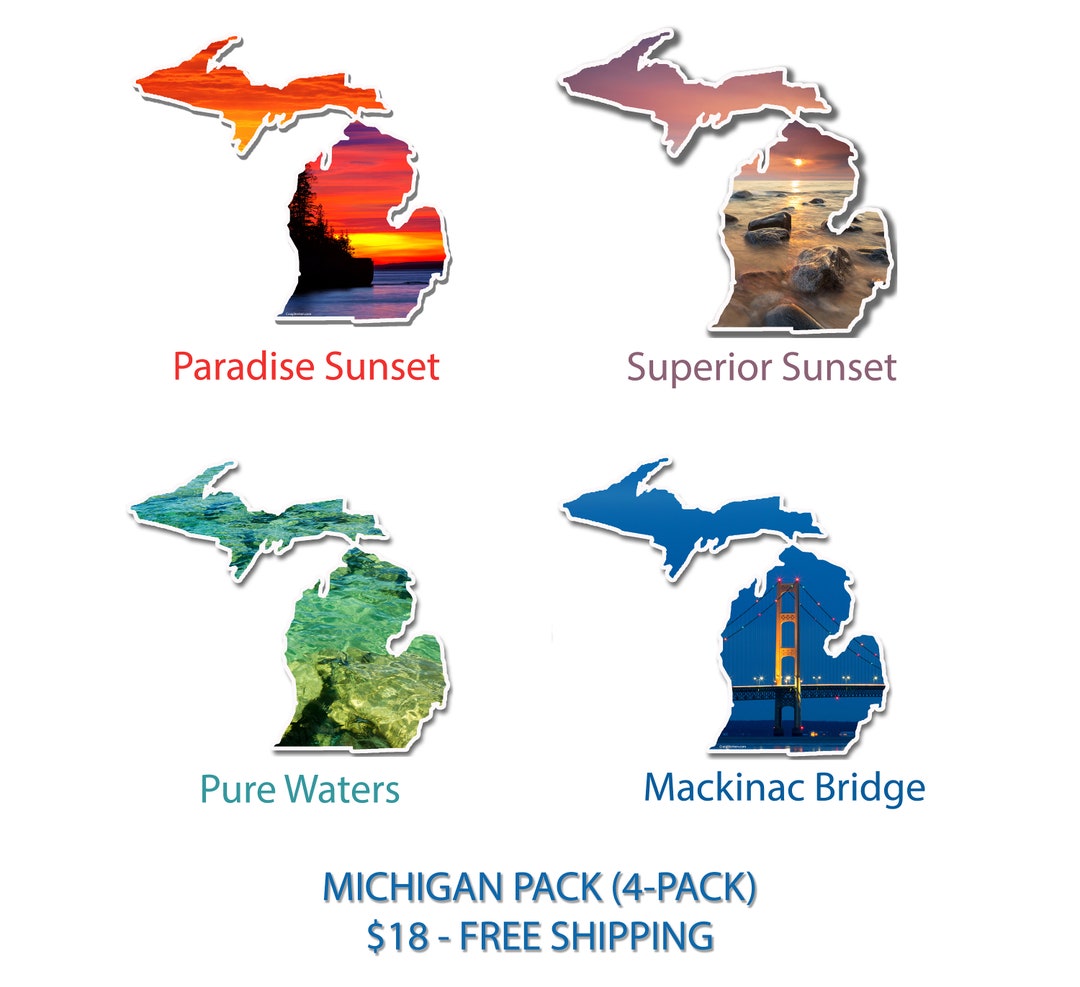 Car Window Stickers Featuring Michigan - (4-pack) "michigan Pack ...