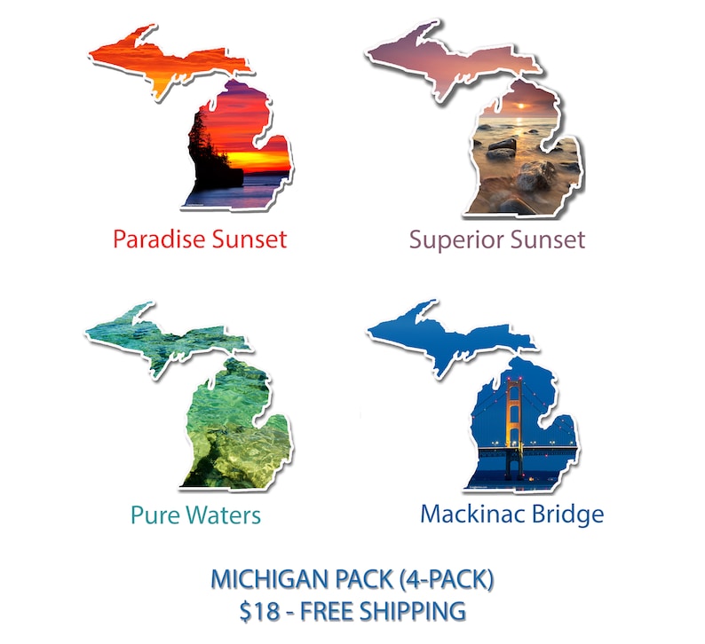 Car Window Stickers Featuring Michigan - (4-pack) "michigan Pack ...