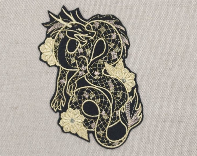 Gold Dragons Iron on Patch ,white Color Dragon Patch ,embroidered ...