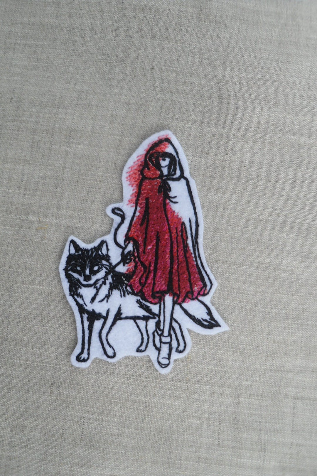 Red and the Wolf Embroidery Iron on Patch, Red Riding Hood Patch ...