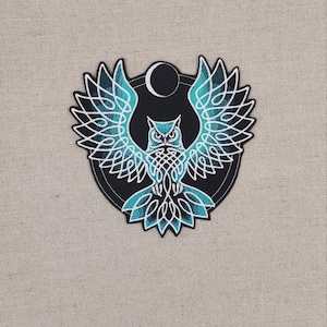 Moon Owl Iron on Patch, Animal Applique, Patches for Jackets, Nature ...