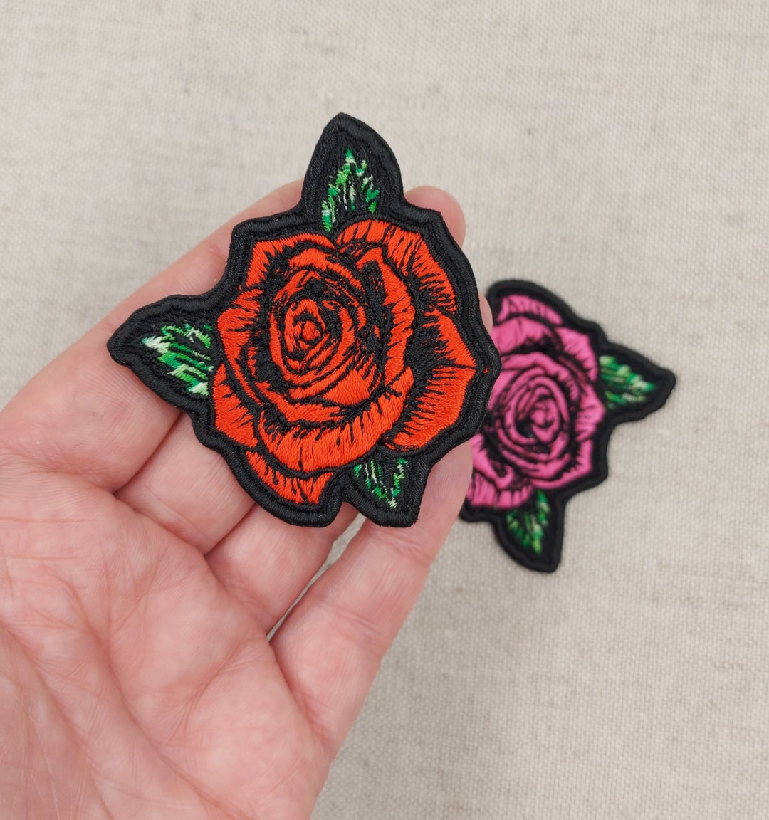 Red Rose Iron on Patch, Rose Applique, Patches for Jackets, Flower ...