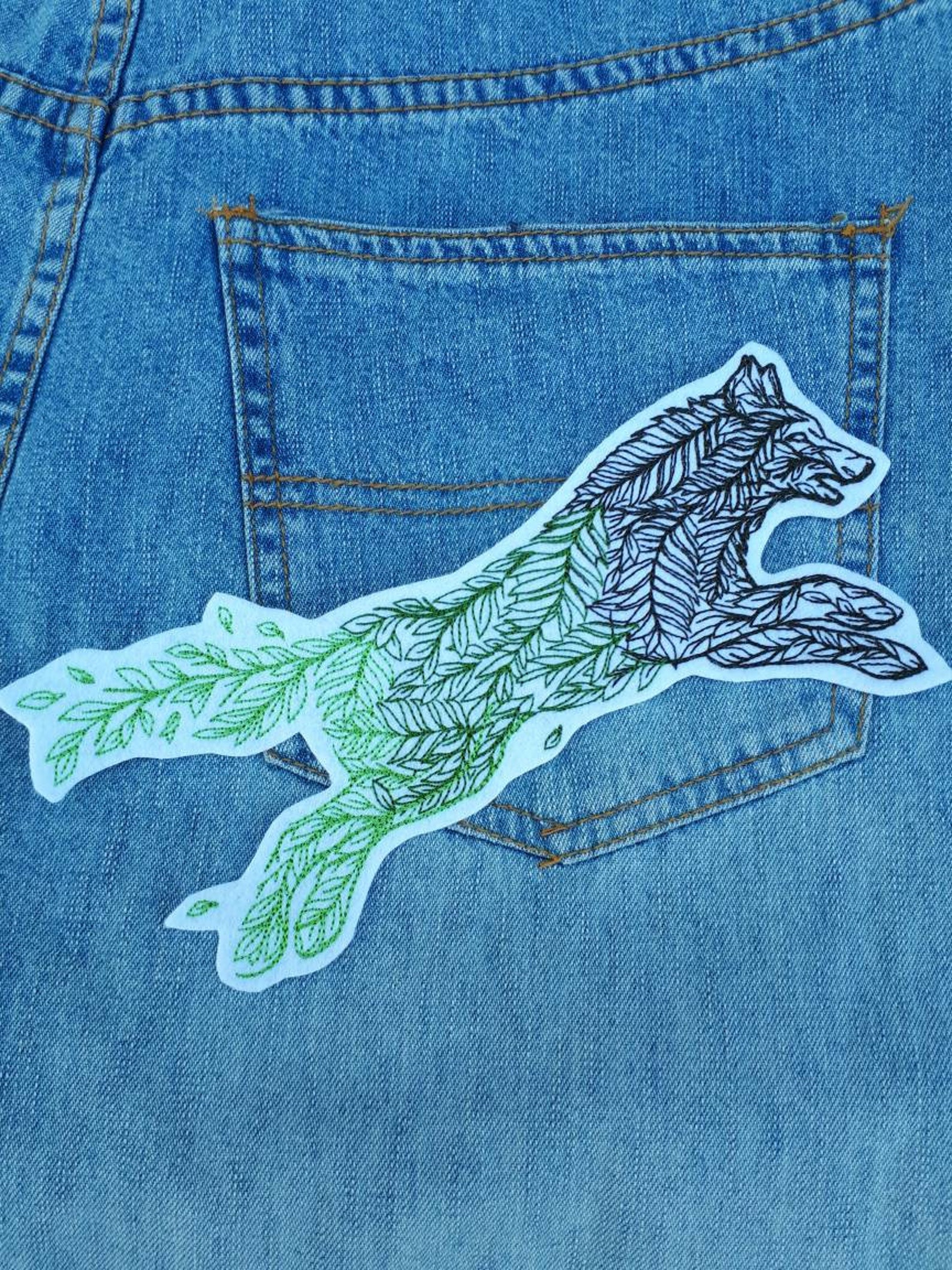 Leafy Wolf Embroidery Iron on Patch Patces for Clothes | Etsy