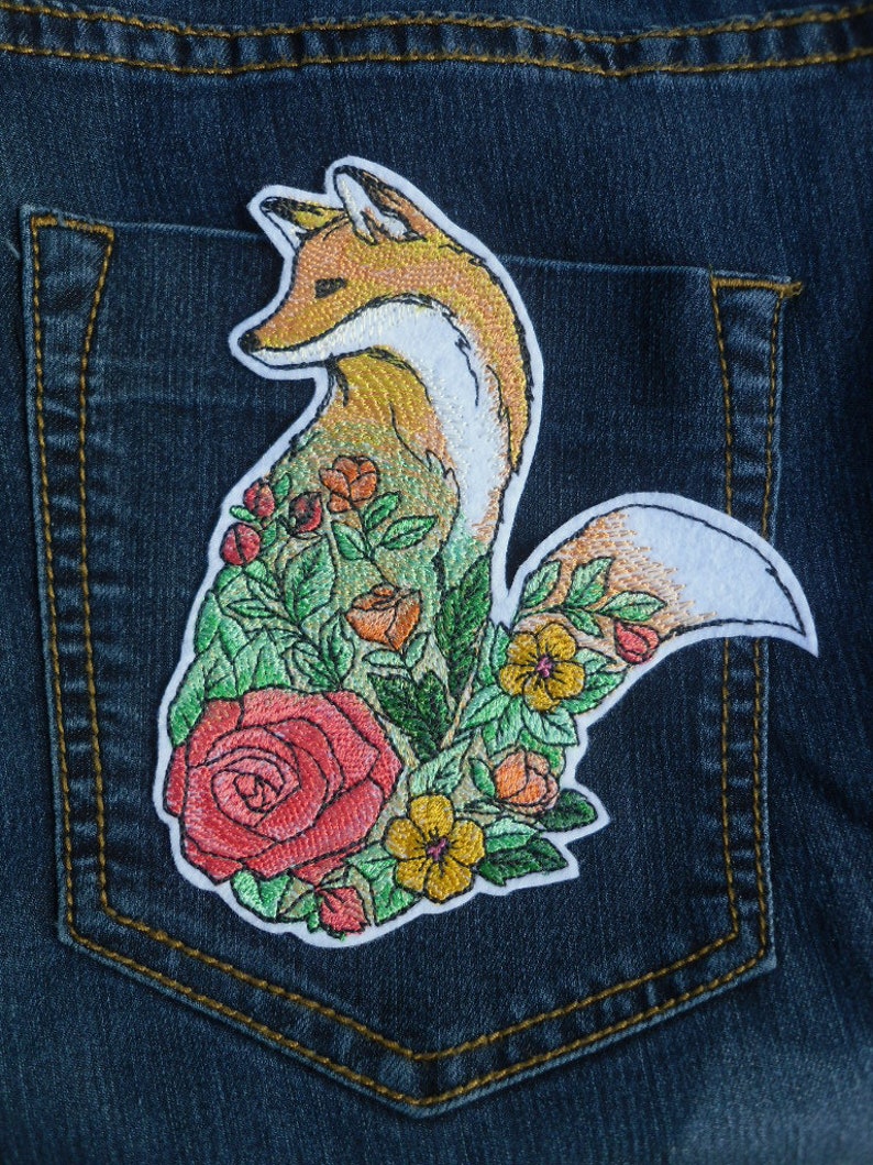 Floral Fox Iron on Patch for Jackets Flowers Patches Fox | Etsy