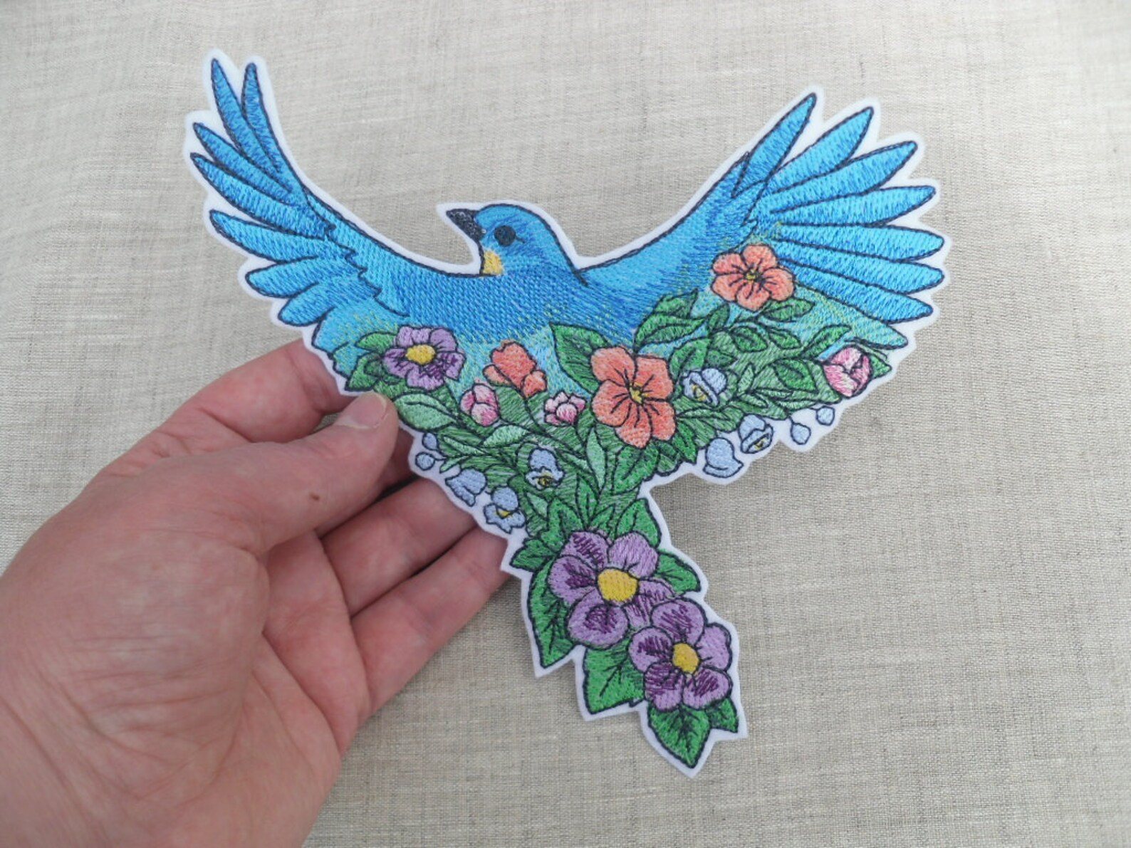 Bluebird Iron on Patch for Jackets Flowers Patches Bird in | Etsy