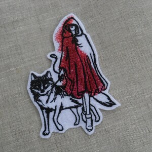 Red and the Wolf Embroidery Iron on Patch, Red Riding Hood Patch ...