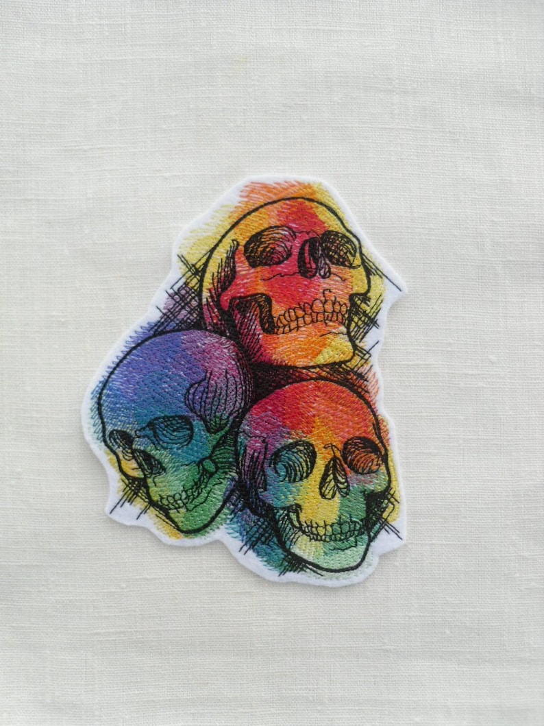 Rainbow Skull Trio Iron on Patch Halloween Applique Patches - Etsy