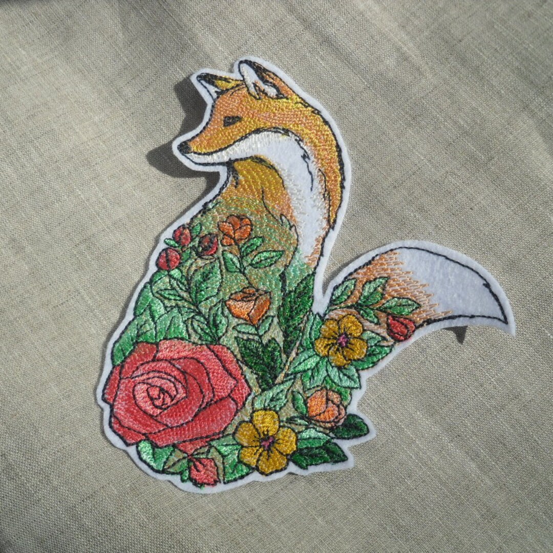 Floral Fox Iron on Patch for Jackets, Flowers Patches, Fox Patch, Fox ...