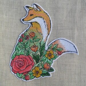Floral Fox Iron on Patch for Jackets, Flowers Patches, Fox Patch, Fox ...