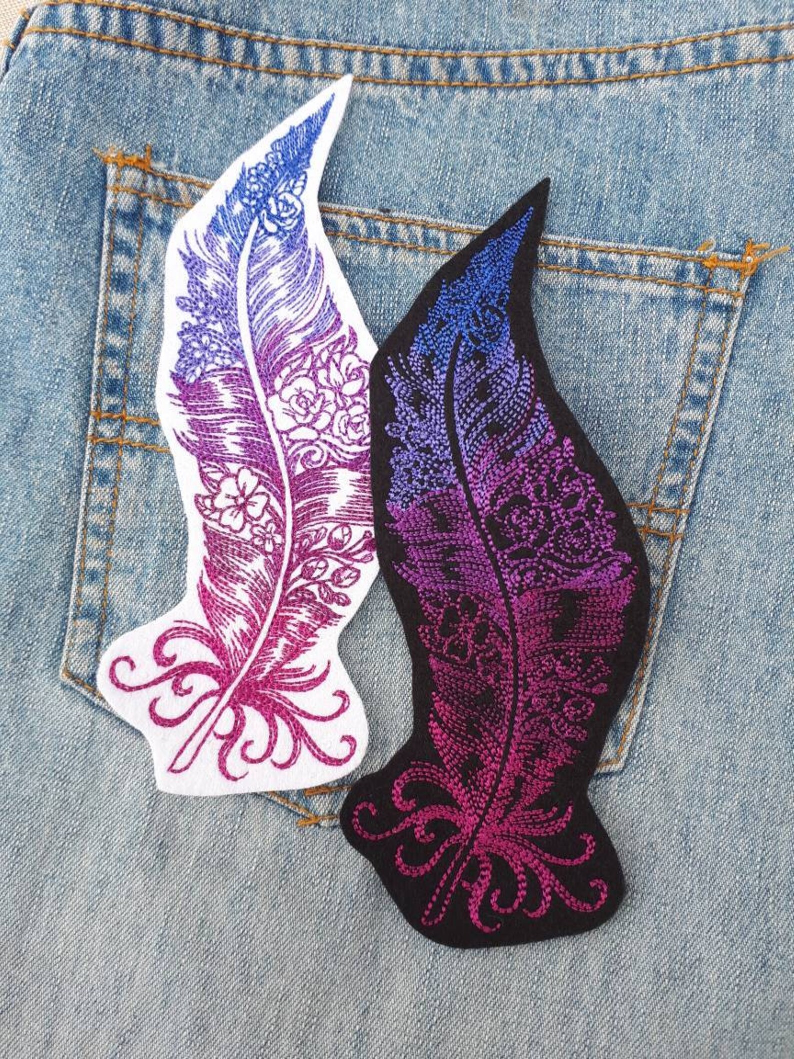Blooming Feather Iron on for Jackets Feather Patch Patch for - Etsy