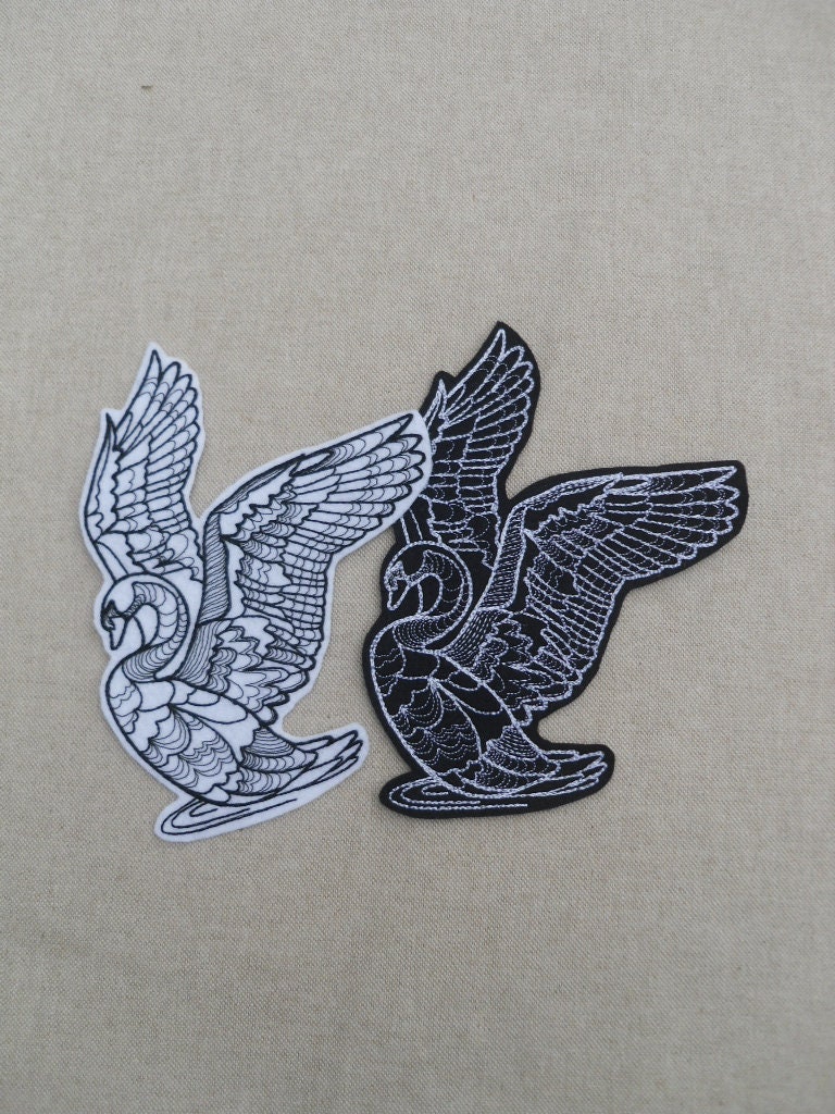Black Swan Iron on Patch Swan Applique Bird Patch Patches - Etsy