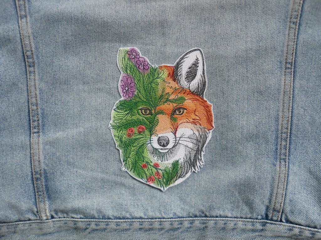 Flowers Fox Iron on Patch for Jackets, Flowers Patches, Fox Patch, Fox ...