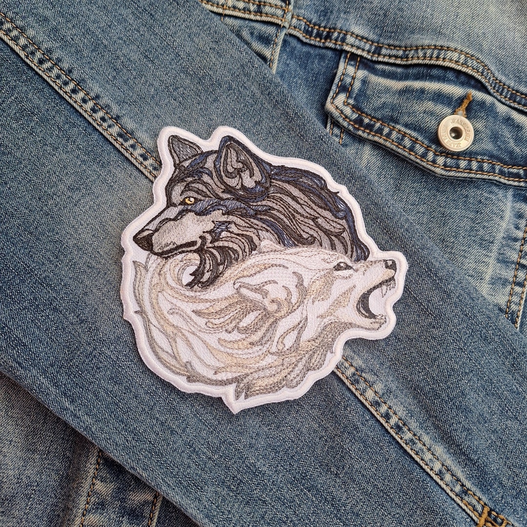 Untamed Wolves Embroidery Iron on Patch for Jackets, Yin Yang Wolf ...