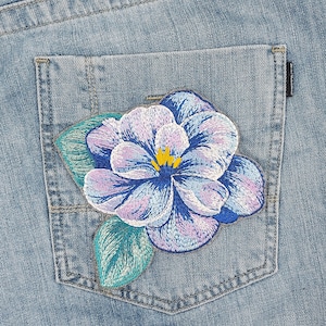 Blue Flower Embroidery Iron on Patch - Trendy Patch Decor for Shirts ...