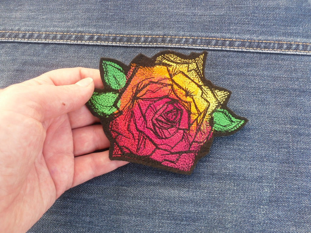 Painted Rose Iron on Patch Flower Applique Patches for | Etsy