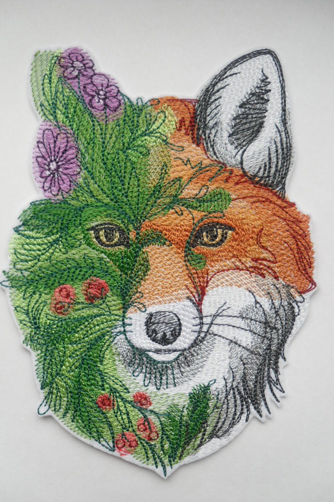 Flowers Fox Iron on Patch for Jackets, Flowers Patches, Fox Patch, Fox ...