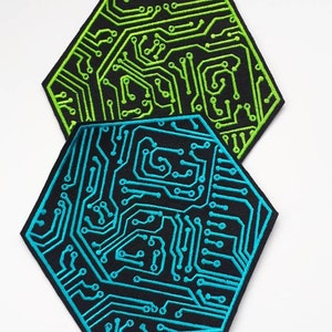 Sequence Circuit Hexagon Embroidery Iron on Patch, Patches for Jackets ...