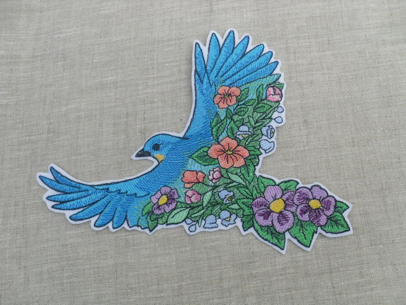 Bluebird Iron on Patch for Jackets, Flowers Patches, Bird in Flowers ...