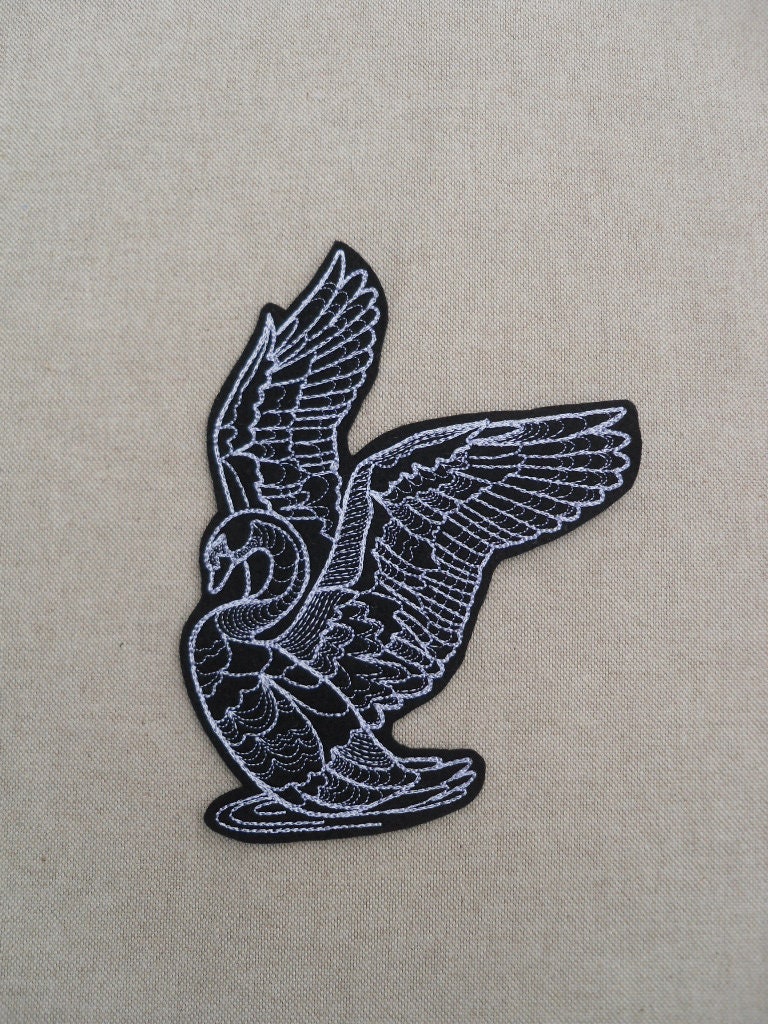 Black Swan iron on patch Swan applique bird patch Patches | Etsy