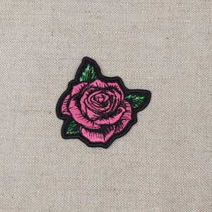 Red Rose Iron on Patch, Rose Applique, Patches for Jackets, Flower ...
