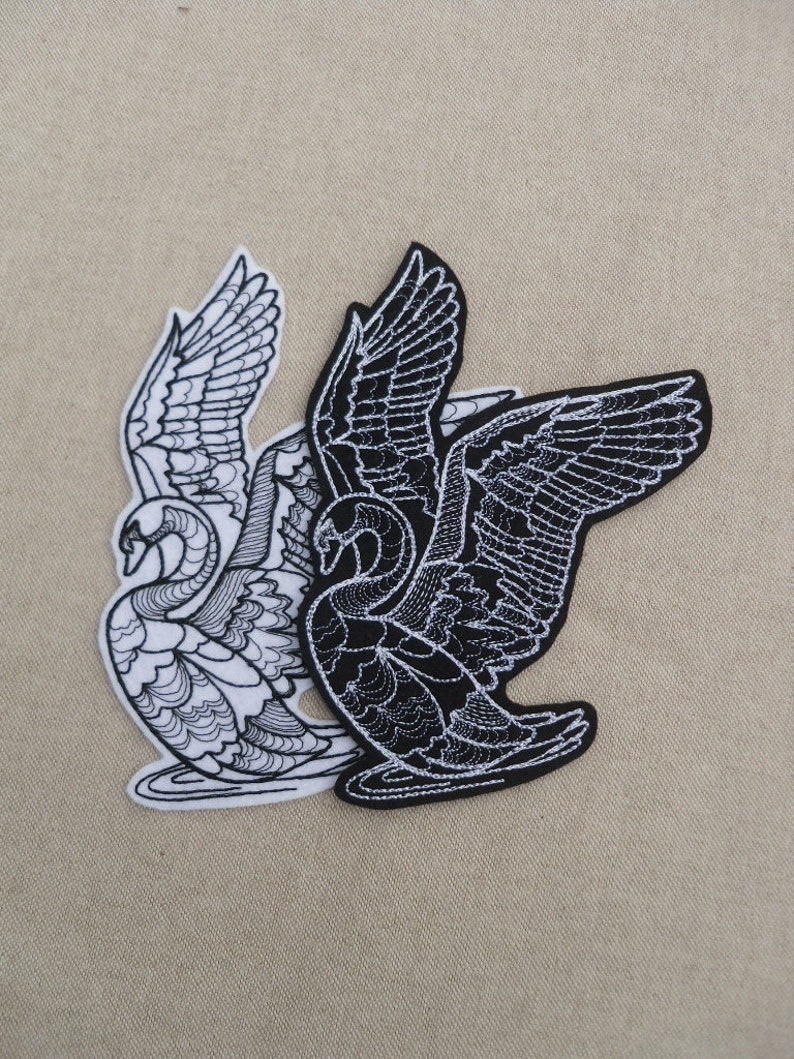 Black Swan Iron on Patch Swan Applique Bird Patch Patches | Etsy