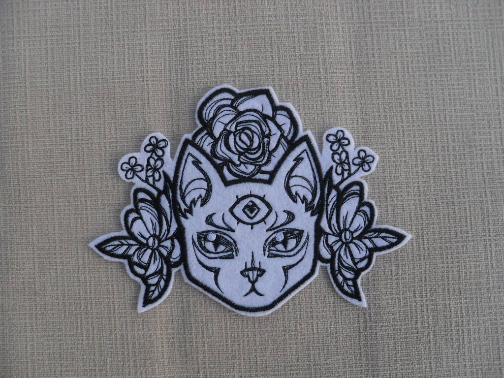Three Eyed Cat Iron on Patch, Cat Patch, Mystique Applique, Large Patch ...