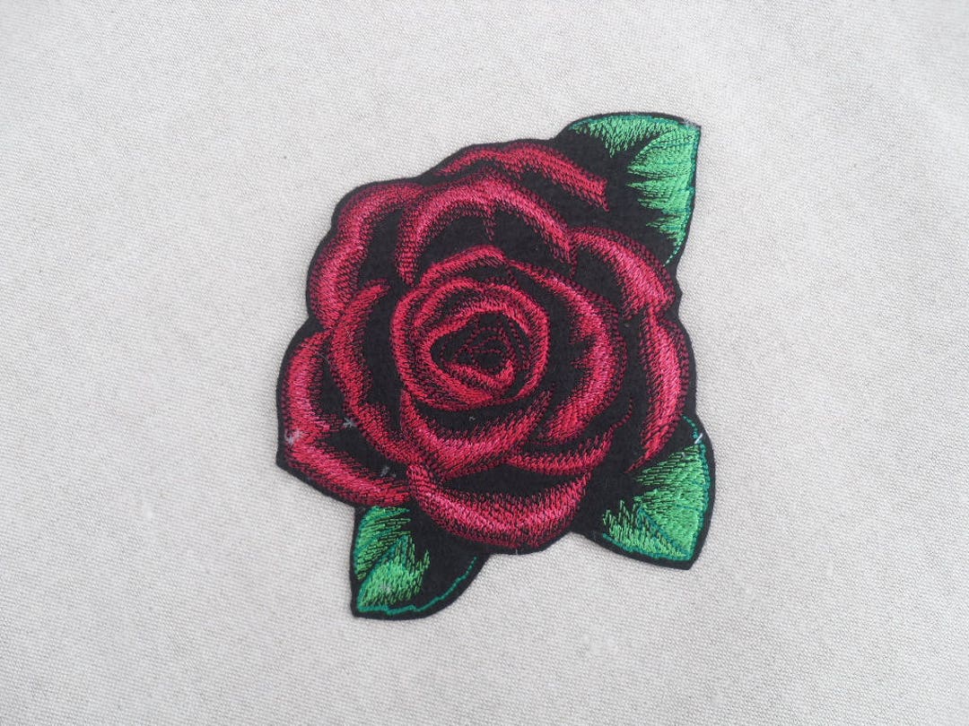 Red Rose Iron on Patch, Rose Applique, Patches for Jackets, Flower ...