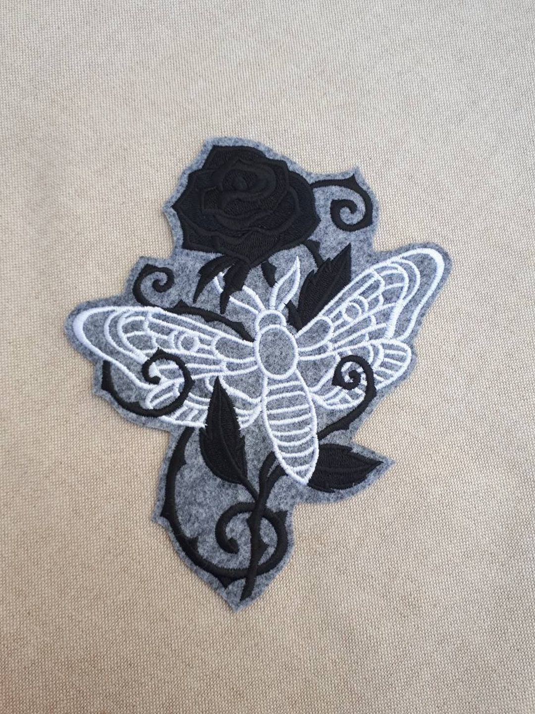 Moth Black Rose Iron on Patch for Jackets - Etsy