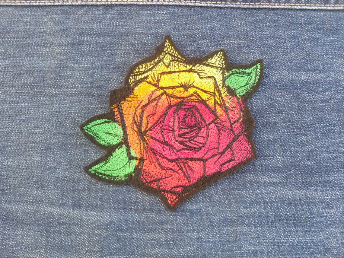 Painted Rose Iron on Patch Flower Applique Patches for | Etsy