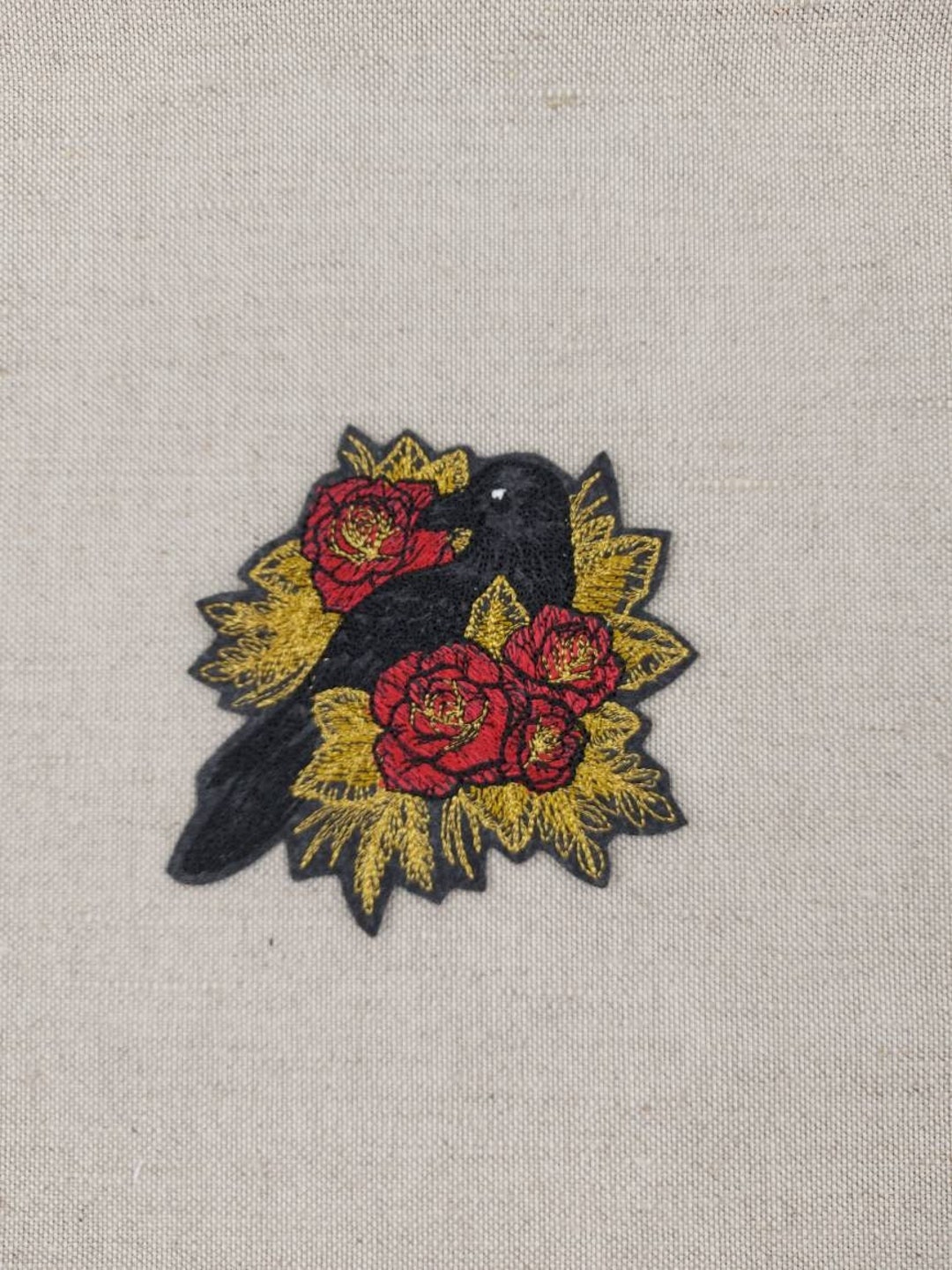 Raven and Roses Embroidery Iron on Patch - Etsy