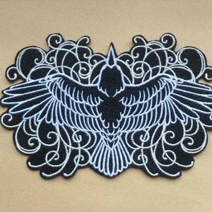 Scrolled Raven Iron on Patch Large Patch Halloween Applique - Etsy