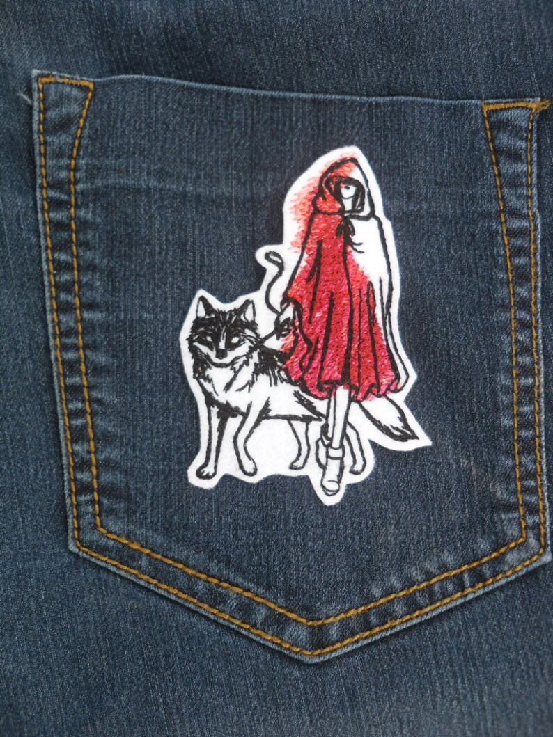 Red and the Wolf Embroidery Iron on Patch Red Riding Hood | Etsy