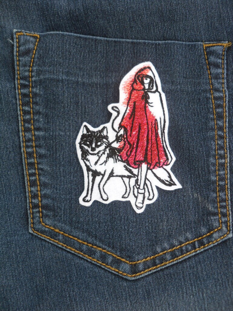 Red and the Wolf embroidery iron on patch Red riding hood - Etsy Polska