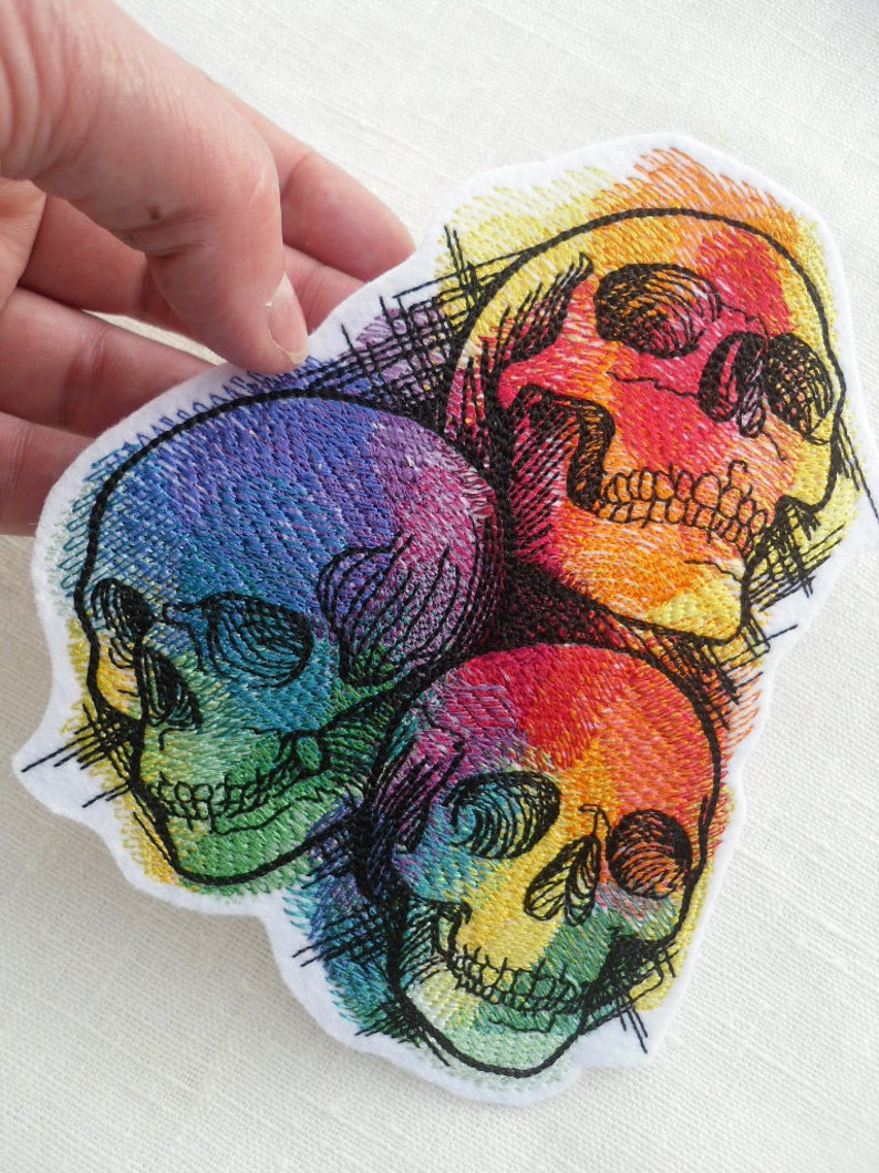Rainbow Skull Trio Iron on Patch Halloween Applique Patches - Etsy